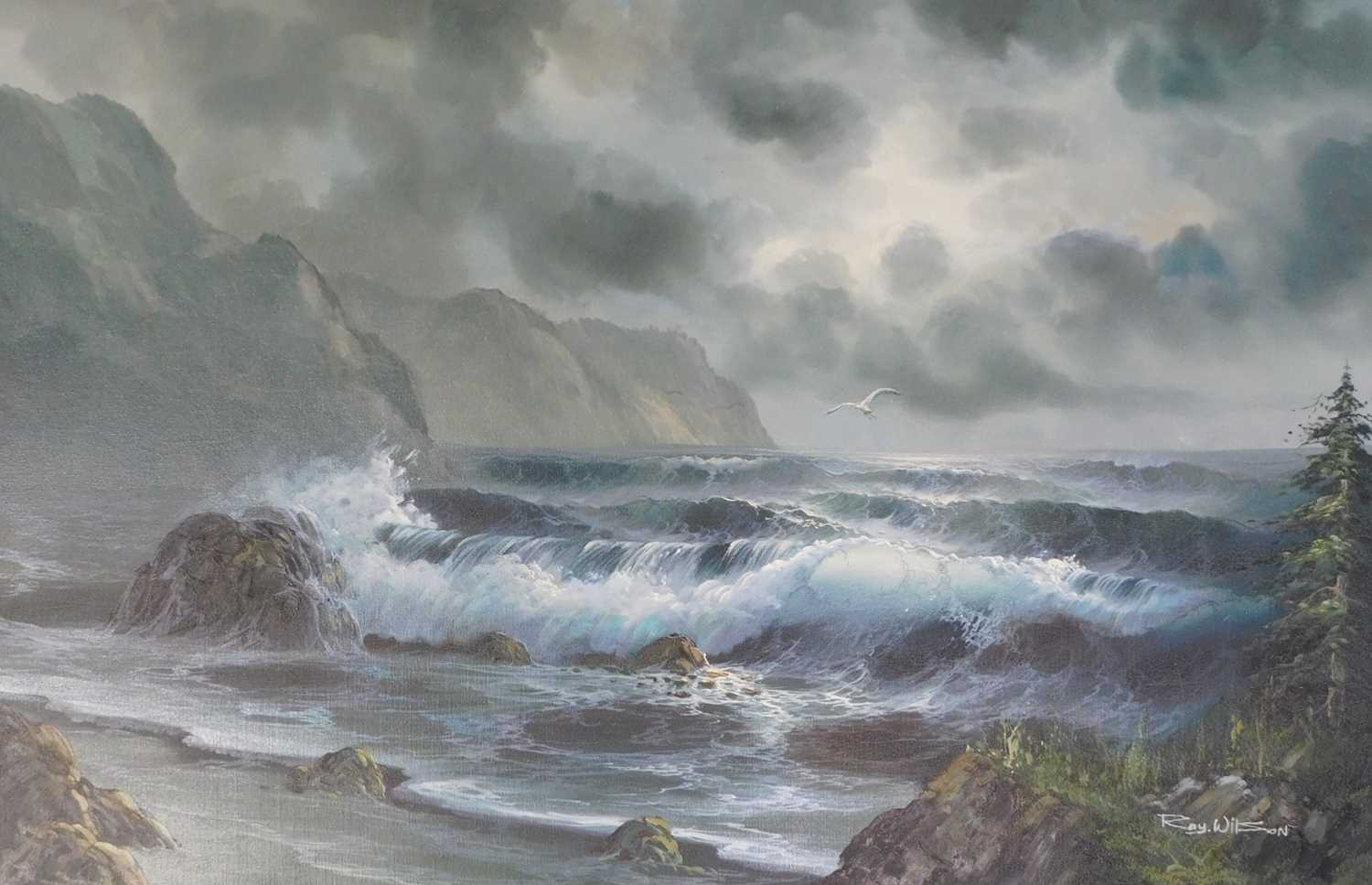 Lot 25 - Ray Wilson (20thC). Seascape, oil on canvas,